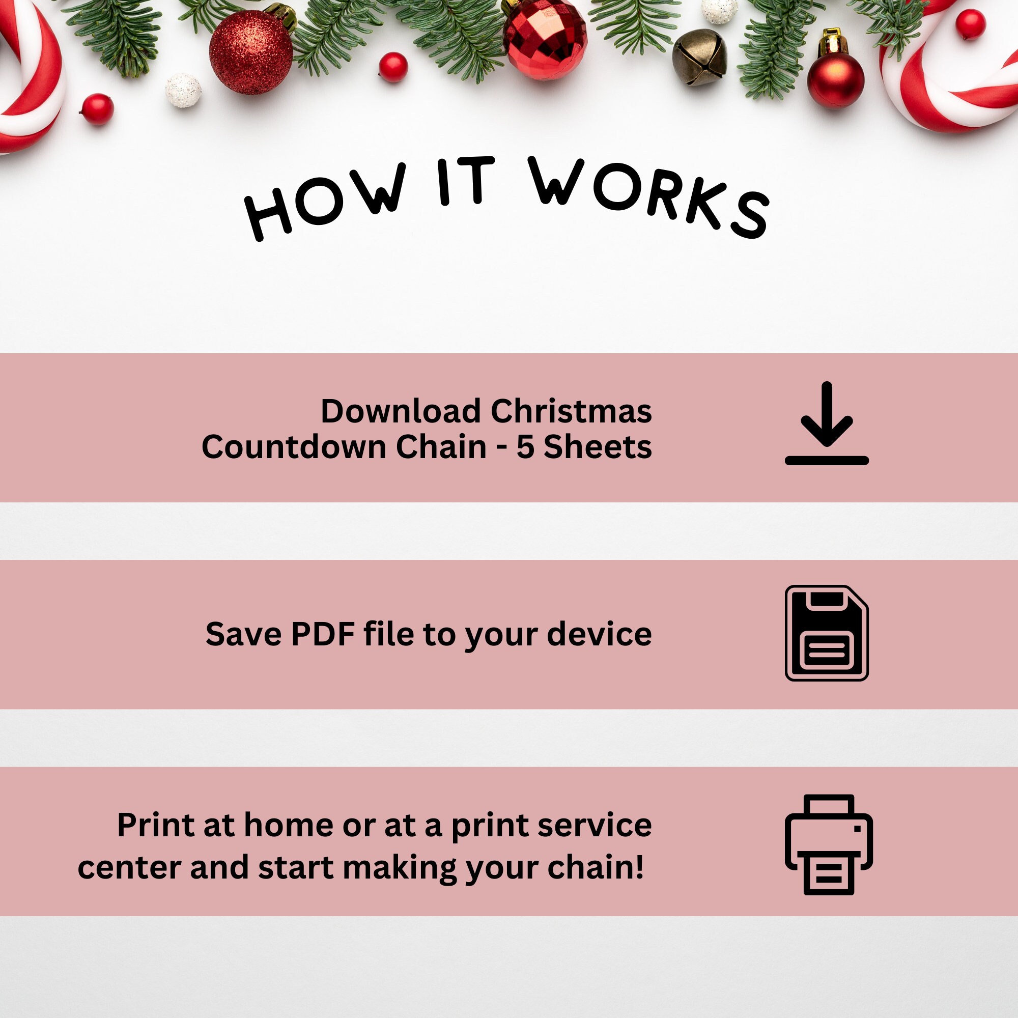 Printable Christmas Countdown Paper Chain- 25 Days of Christmas ...