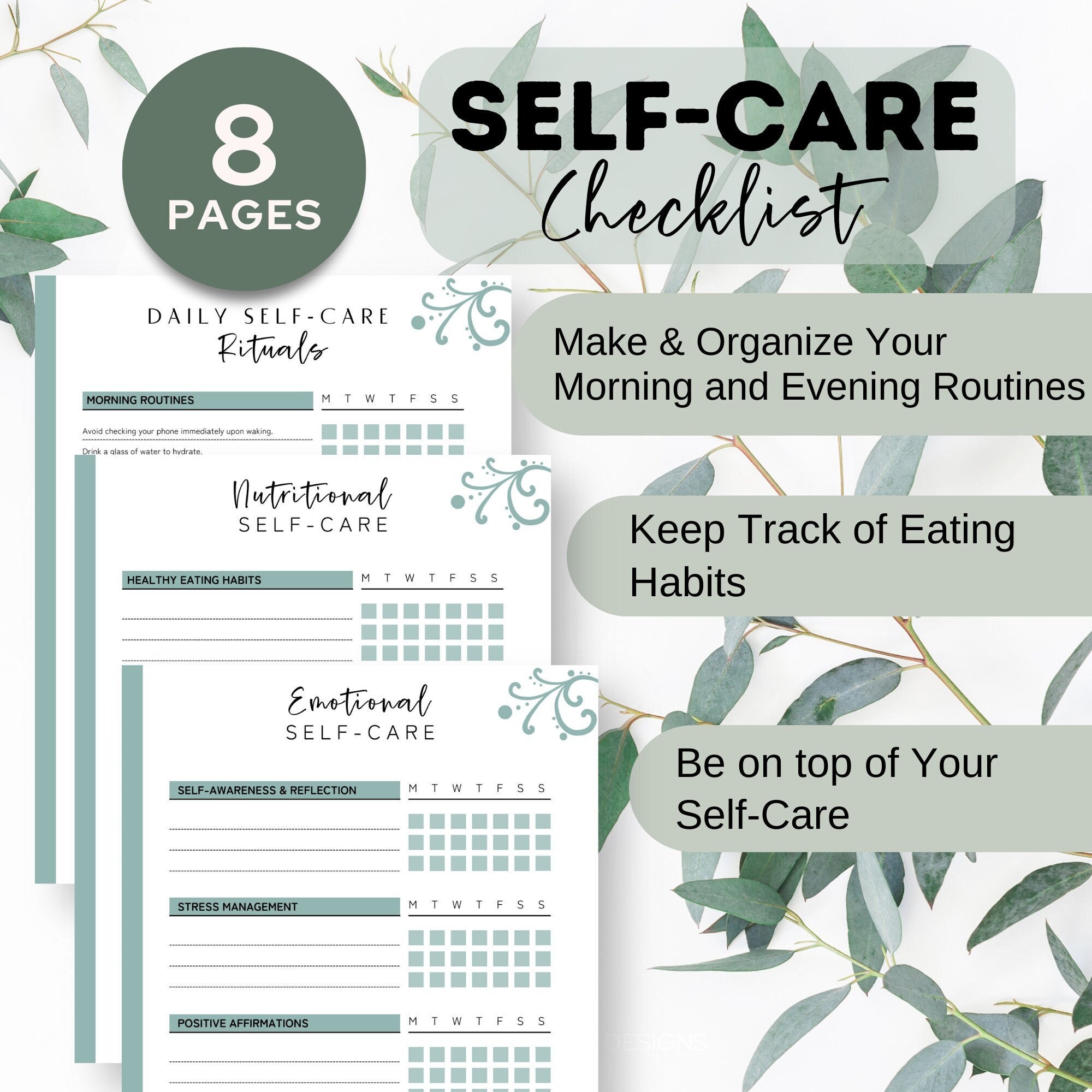 Self Care Checklist Printable | Digital Self Care Planner | Mindfulness ...
