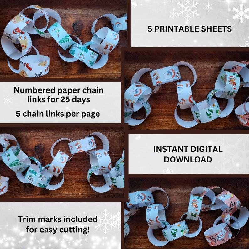 Printable Christmas Countdown Paper Chain 25 Days of Christmas ...