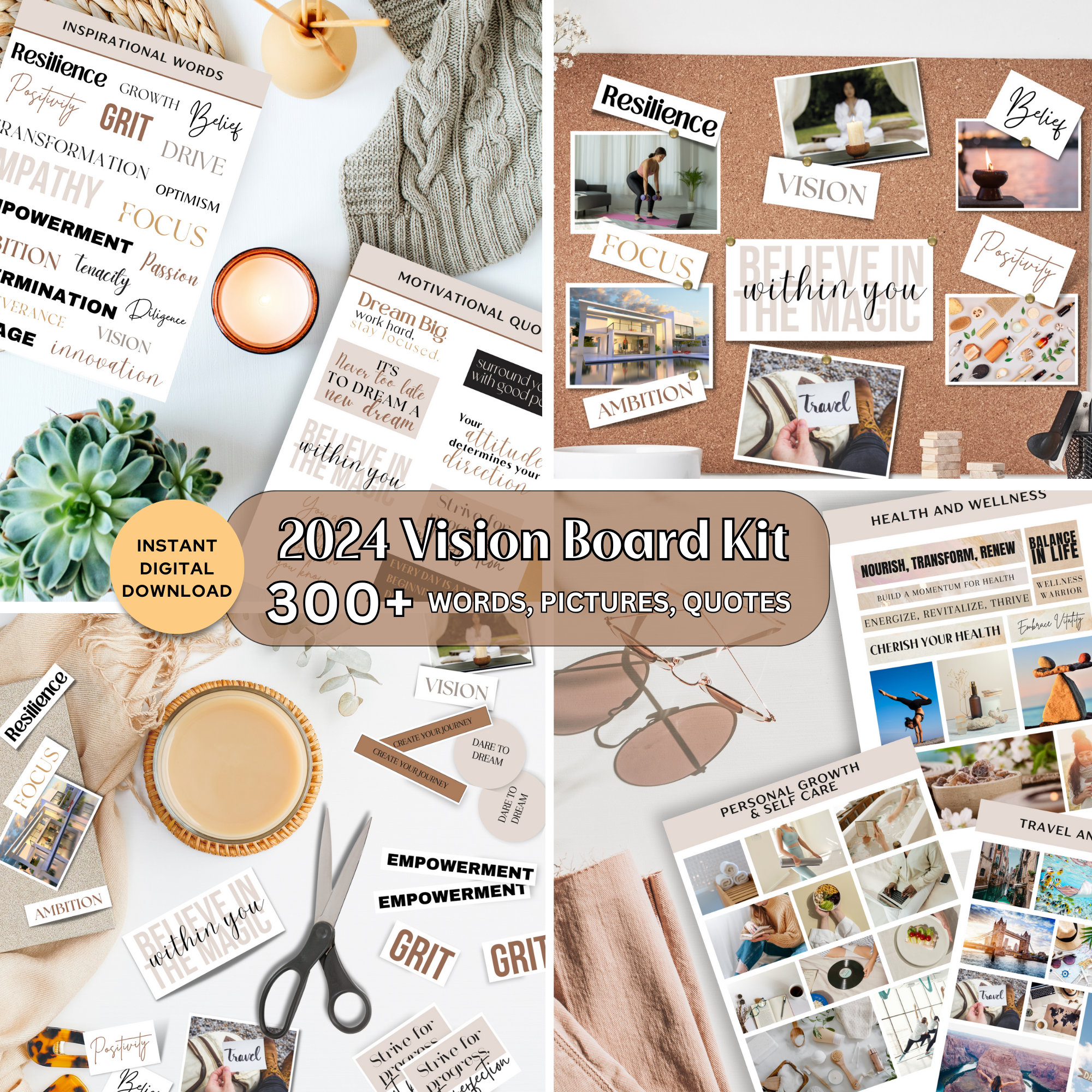2024 Printable Vision Board Kit | Manifesting Abundance | Positive ...