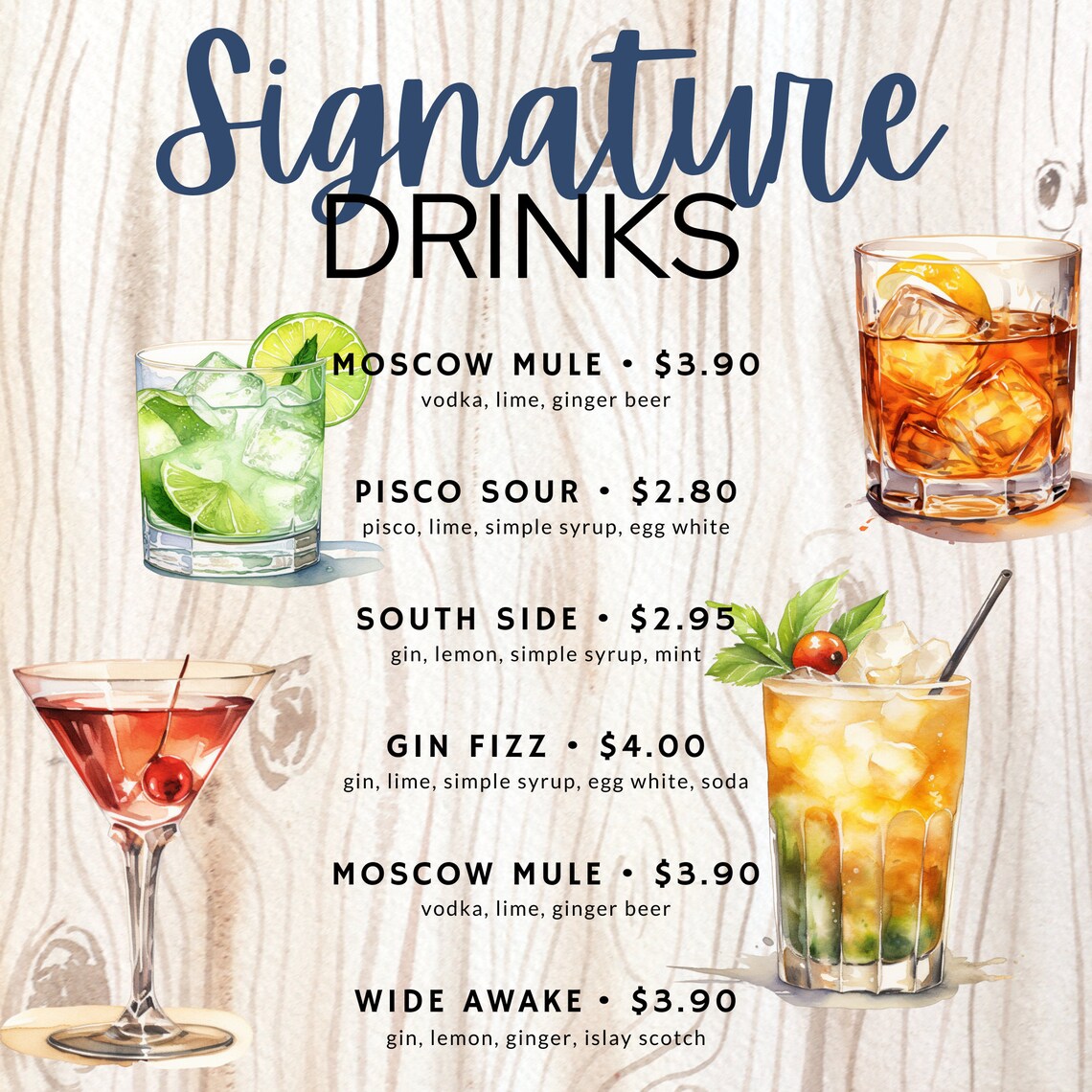 Watercolor Cocktail Clipart Pack 25 Alcohol Pngs for Signature Drinks ...