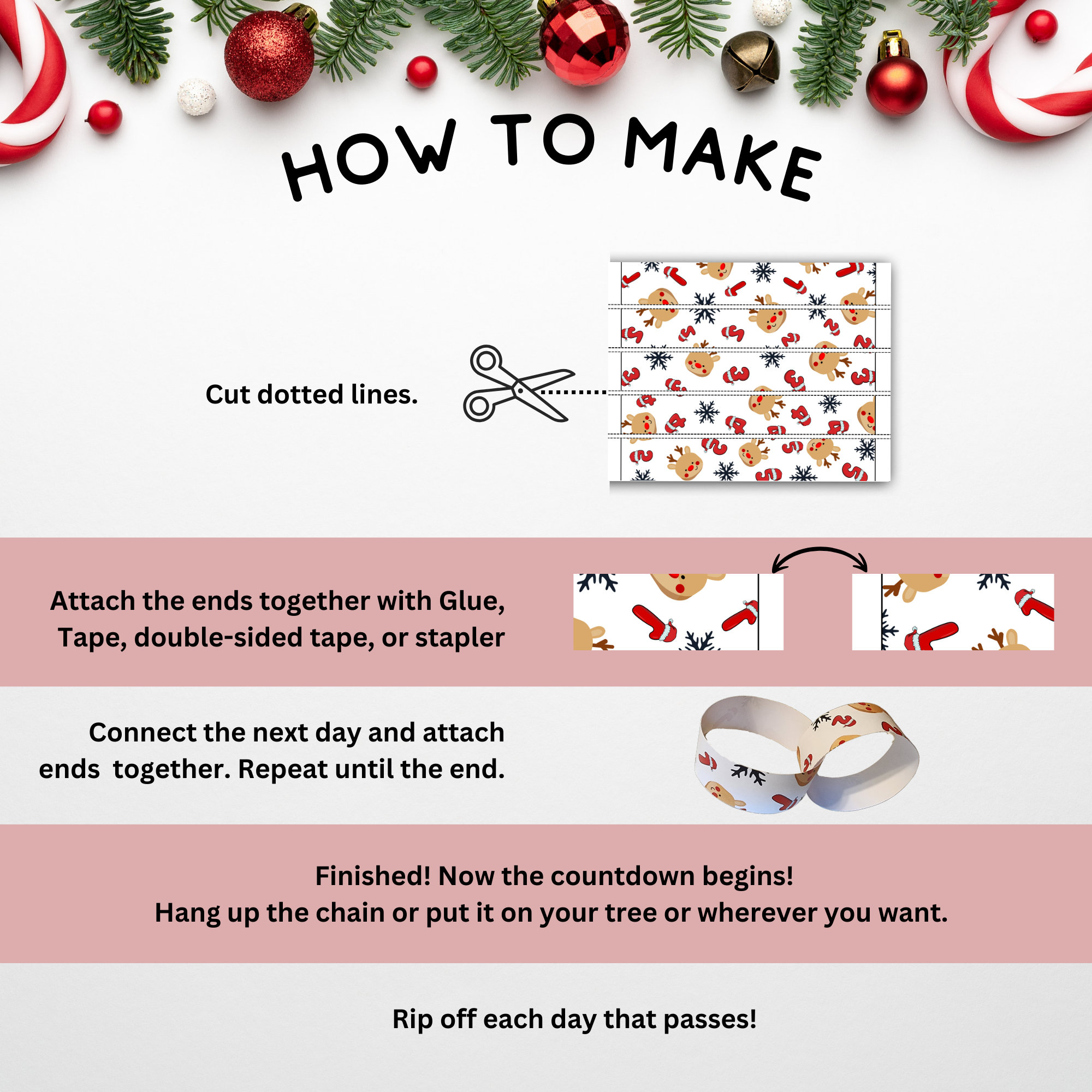 Printable Christmas Countdown Paper Chain- 25 Days of Christmas ...