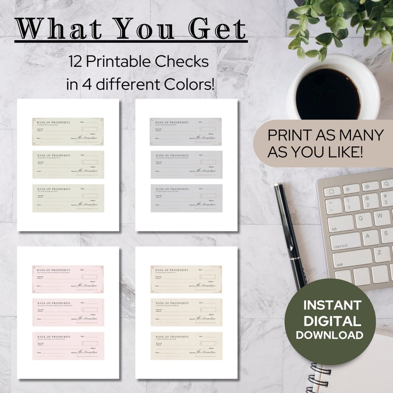 Printable Money Manifesting Checks | 12 Blank Checks | Manifest ...