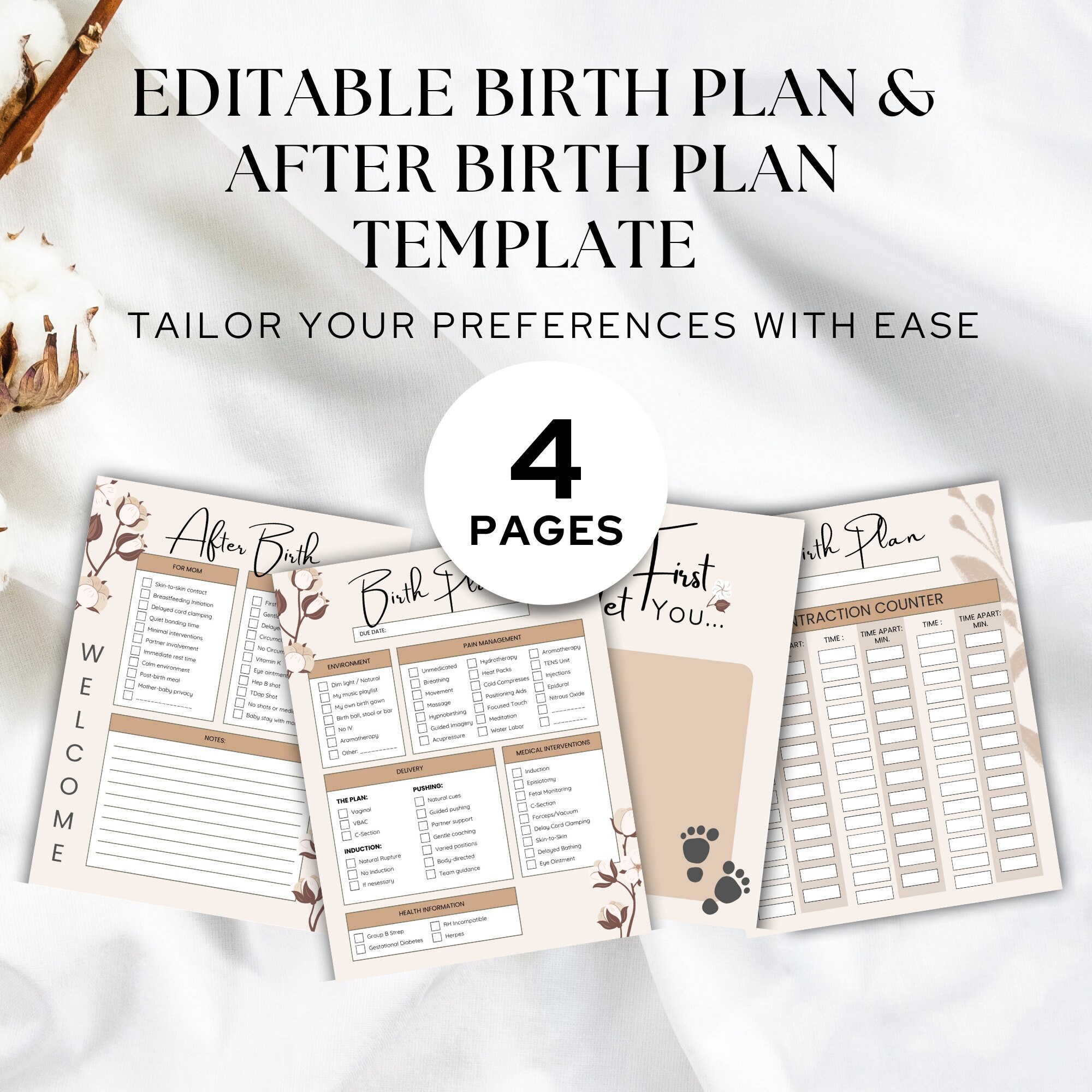 Customizable Birth Plan & Pregnancy Planner, Editable Template for ...