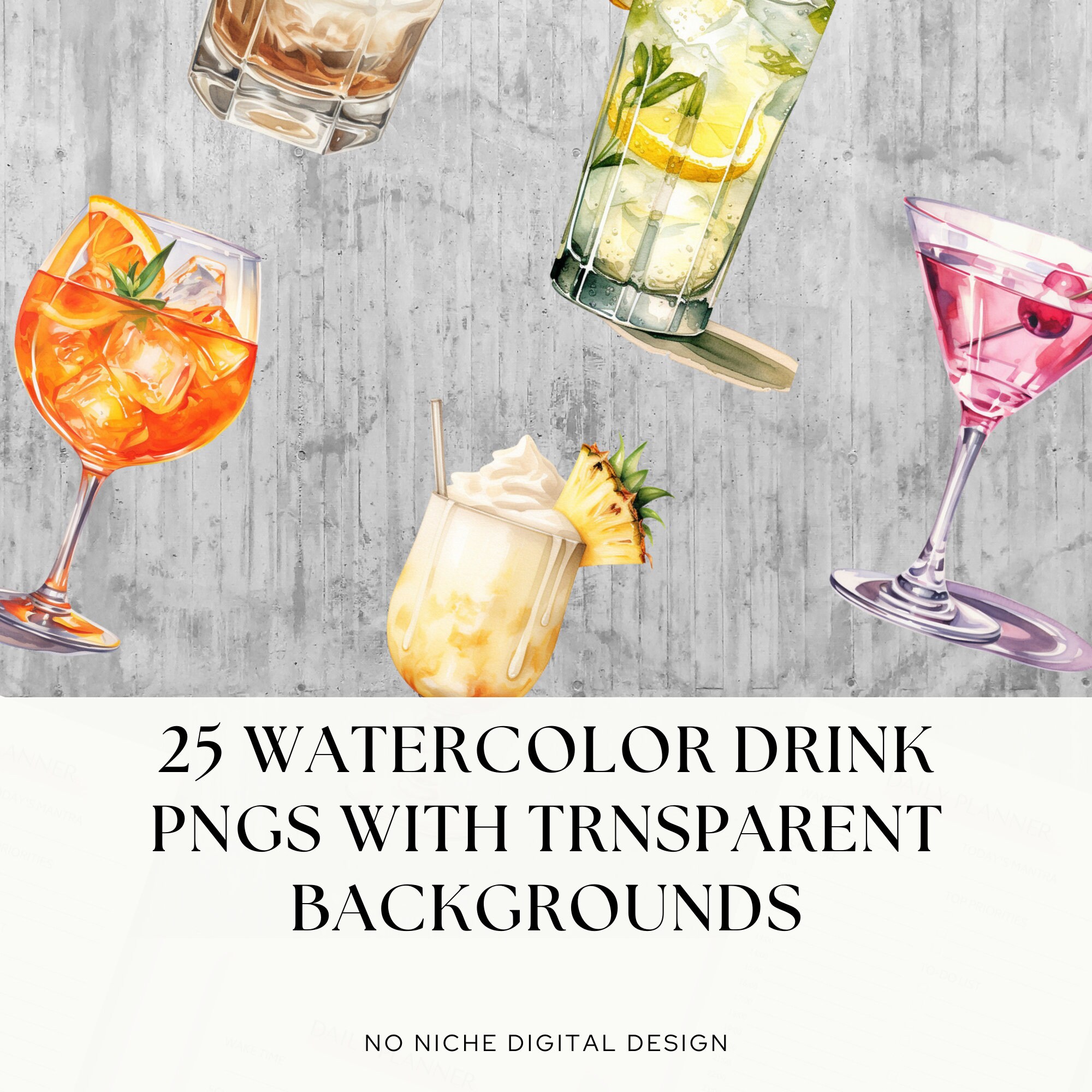 Watercolor Cocktail Clipart Pack - 25 Alcohol Pngs for Signature Drinks ...