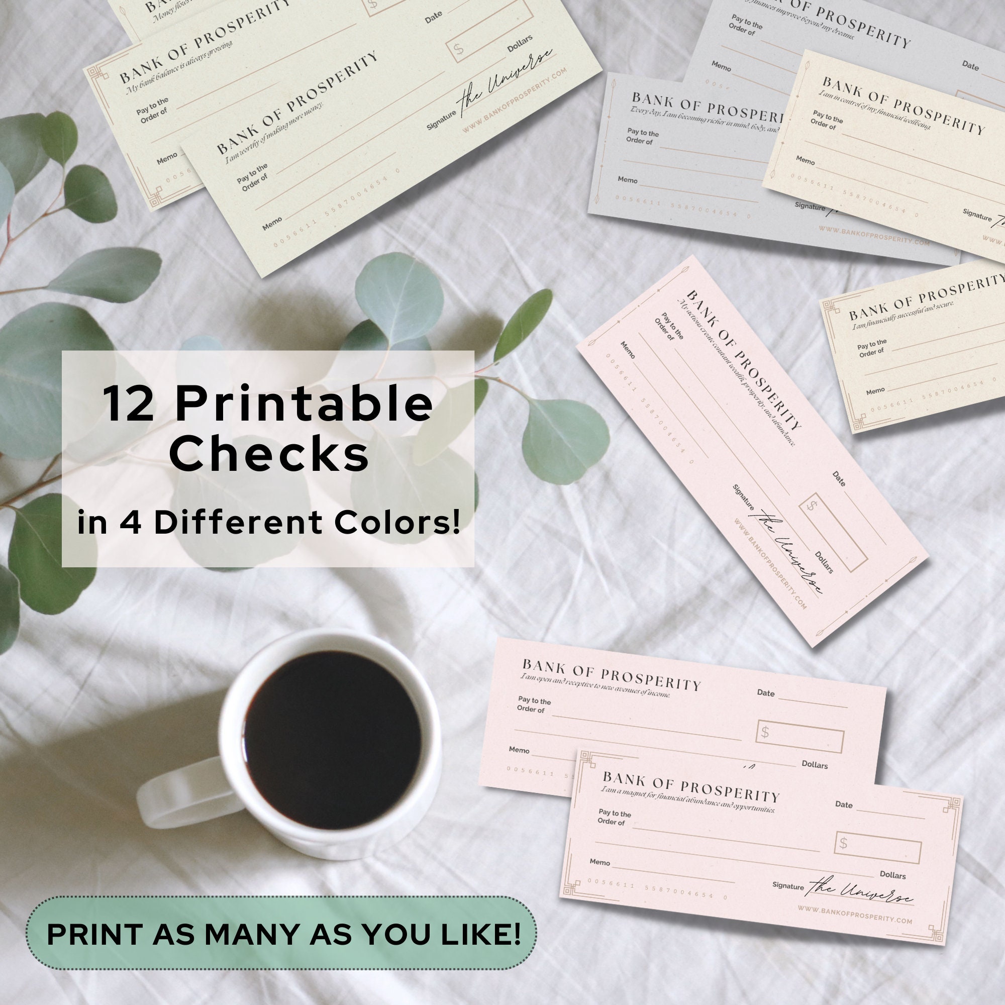 Printable Money Manifesting Checks | 12 Blank Checks | Manifest ...