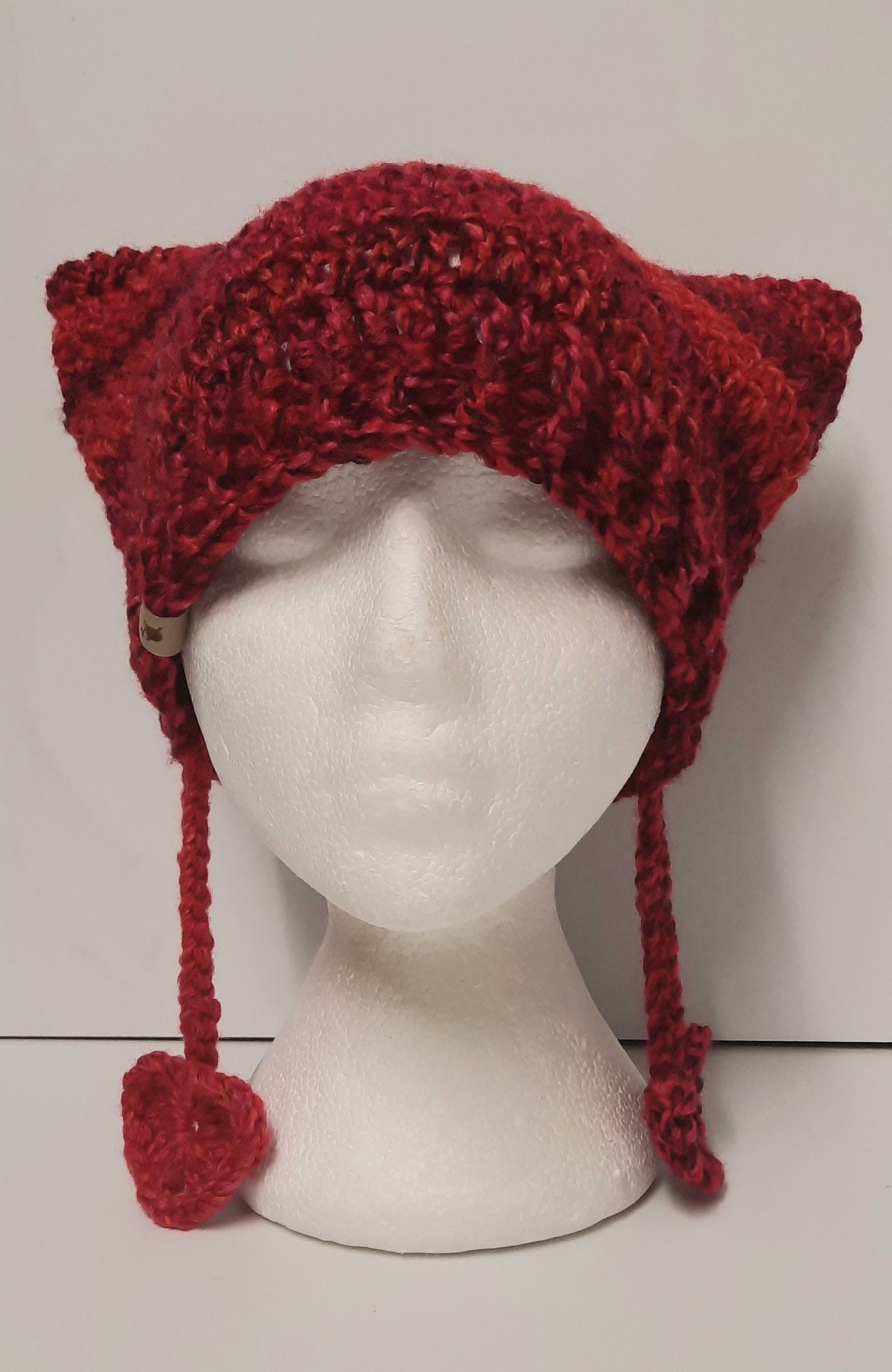 Handmade Crochet Cat Ear Beanie, Heart Star, Warm Hat, Winter Trend ...