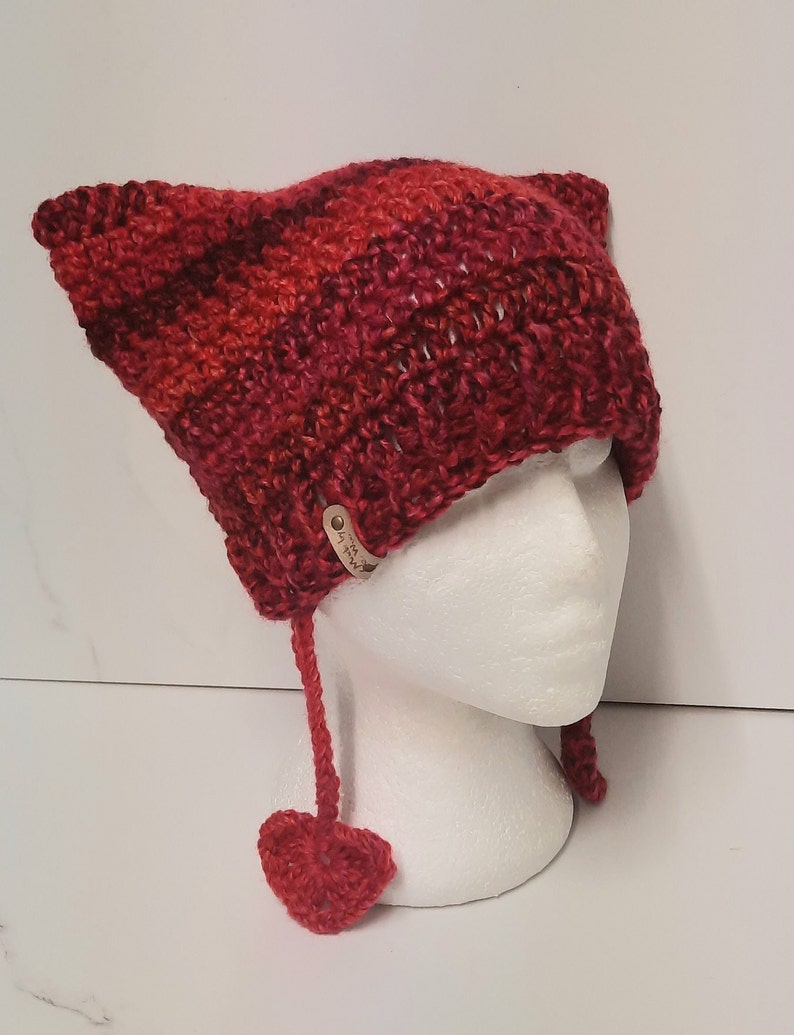 Handmade Crochet Cat Ear Beanie, Heart Star, Warm Hat, Winter Trend ...
