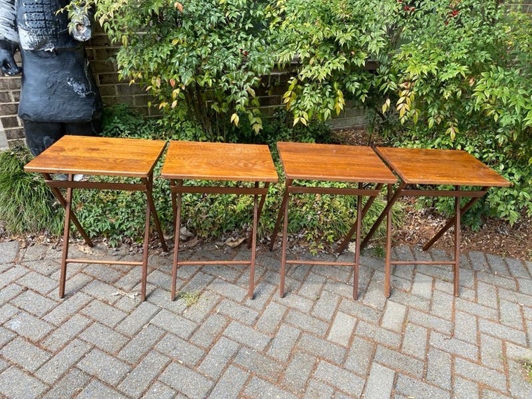 Midcentury Modern MCM Solid Walnut Folding Tray Tables. Set of Four - Etsy