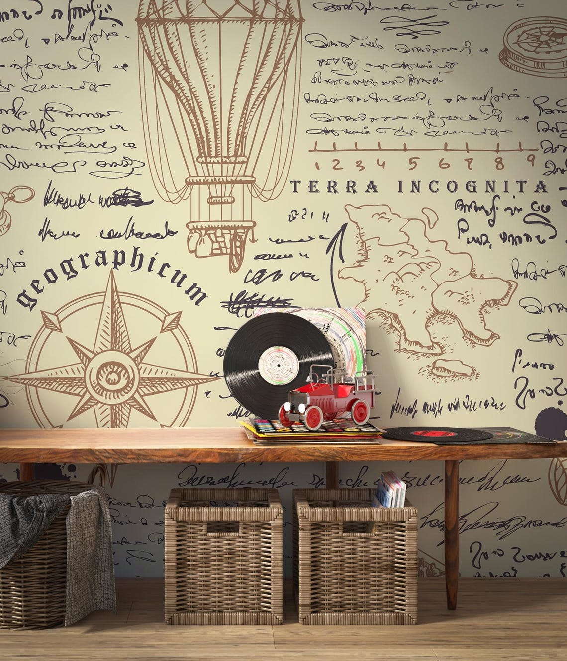 Antique Steampunk Wallpaper | Vintage Historical Calligraphy Wall Mural ...