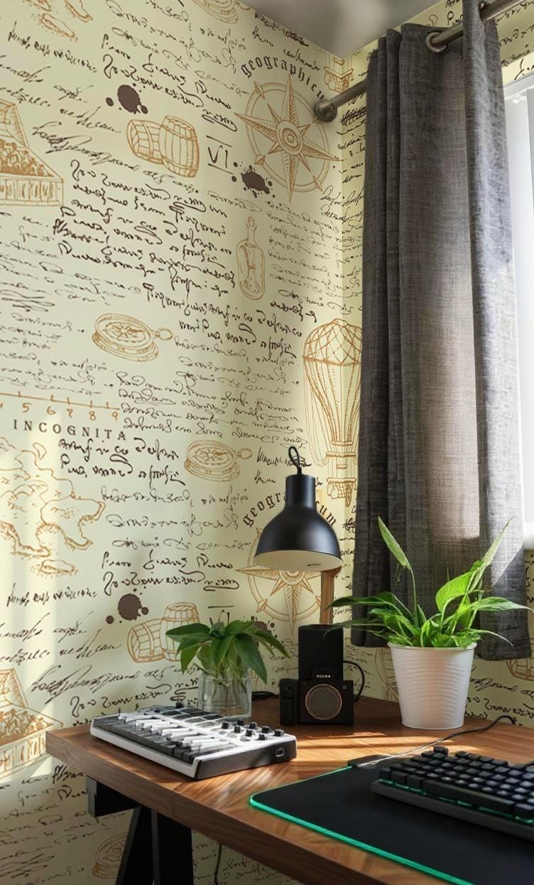 Antique Steampunk Wallpaper | Vintage Historical Calligraphy Wall Mural ...