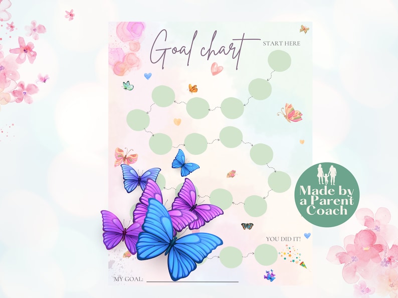 Printable Butterflies Goal Chart for Kids | Rewards Chart | Incentive ...