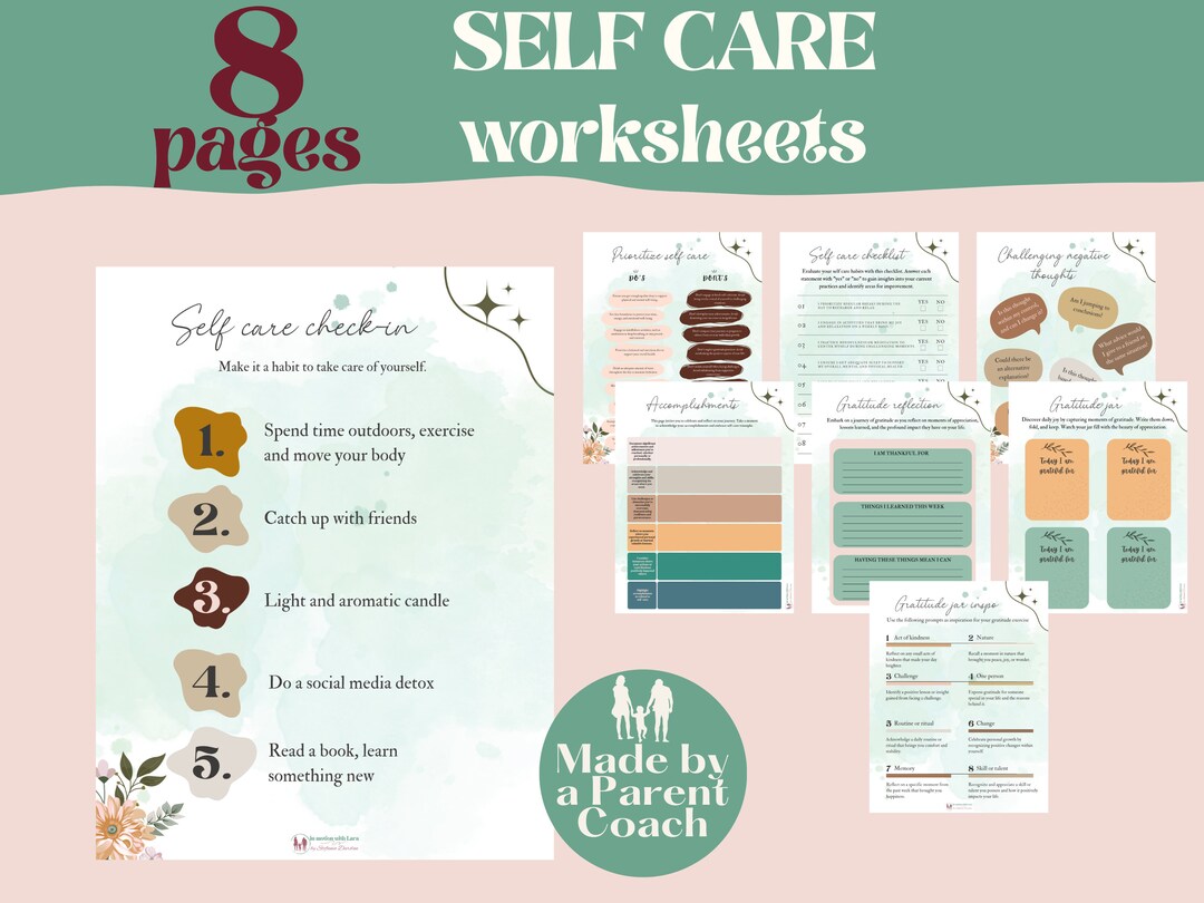 Self Care Checklist Anxiety Workbook Well Being Gratitude Jar Journal ...