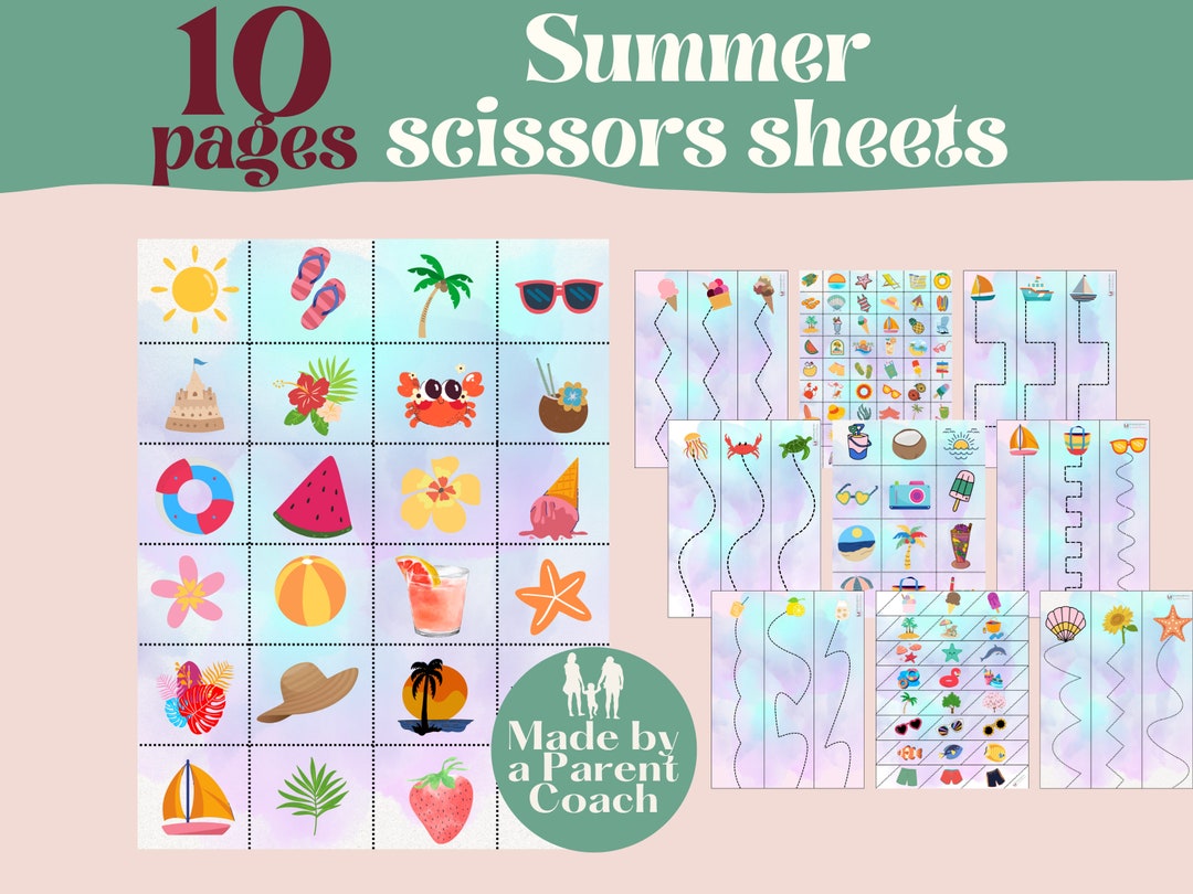 Scissor Skills Cutting Practice Pack With 10 Summer Worksheets Perfect ...