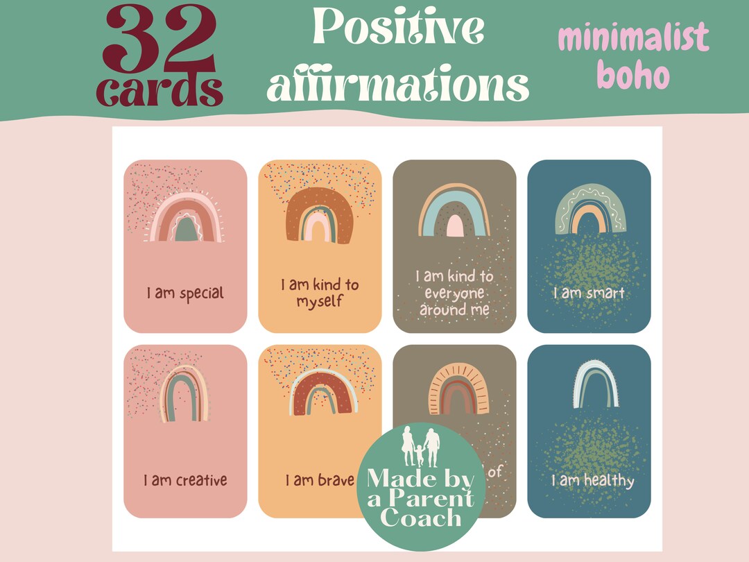 Boho Positive Affirmation Cards Mental Health Minimalist Design Pdf ...