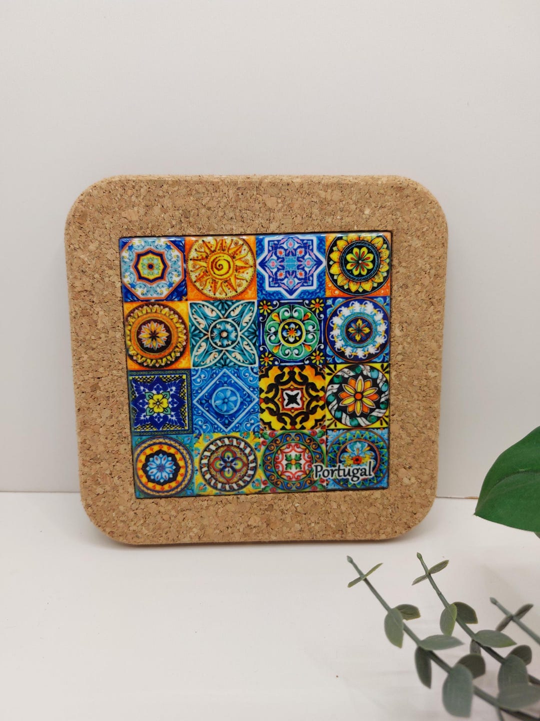 Hot pot stand 5,4"×5,4" ,Cork stand with ceramic , Blue ceramic stand ...