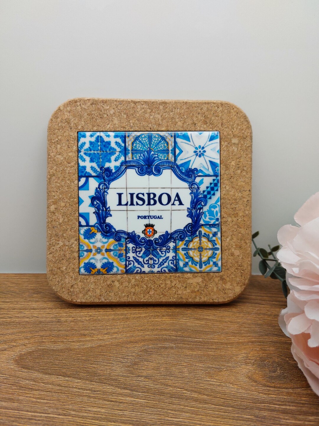 Hot Pot Stand 5.4"×5.4" ,cork Stand With Ceramic , Blue Ceramic Stand ...