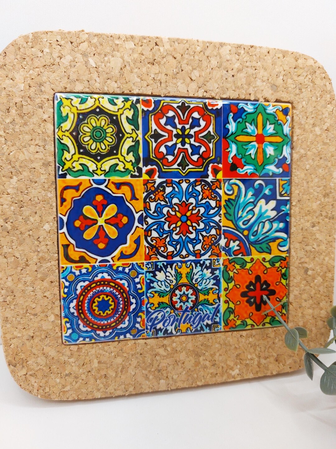 Hot Pot Stand 5.4"×5.4" ,cork Stand With Ceramic , Blue Ceramic Stand ...