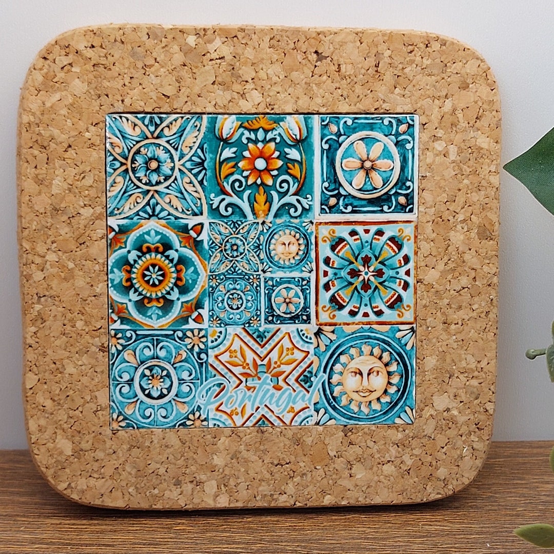 Hot Pot Stand 4.2"×4.2" ,cork Stand With Ceramic , Blue Ceramic Stand ...