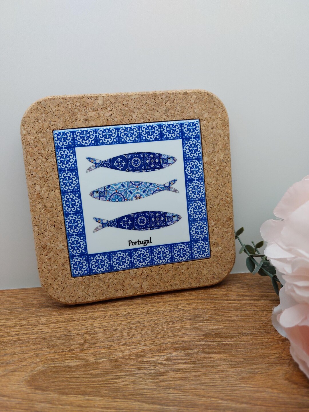 Hot Pot Stand 5.4"×5.4" ,cork Stand With Ceramic , Blue Ceramic Stand ...