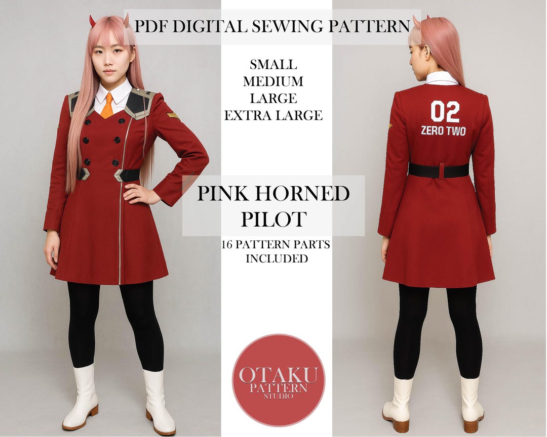 Pink Horned Pilot Cosplay Sewing Pattern: Anime Costume (digital ...