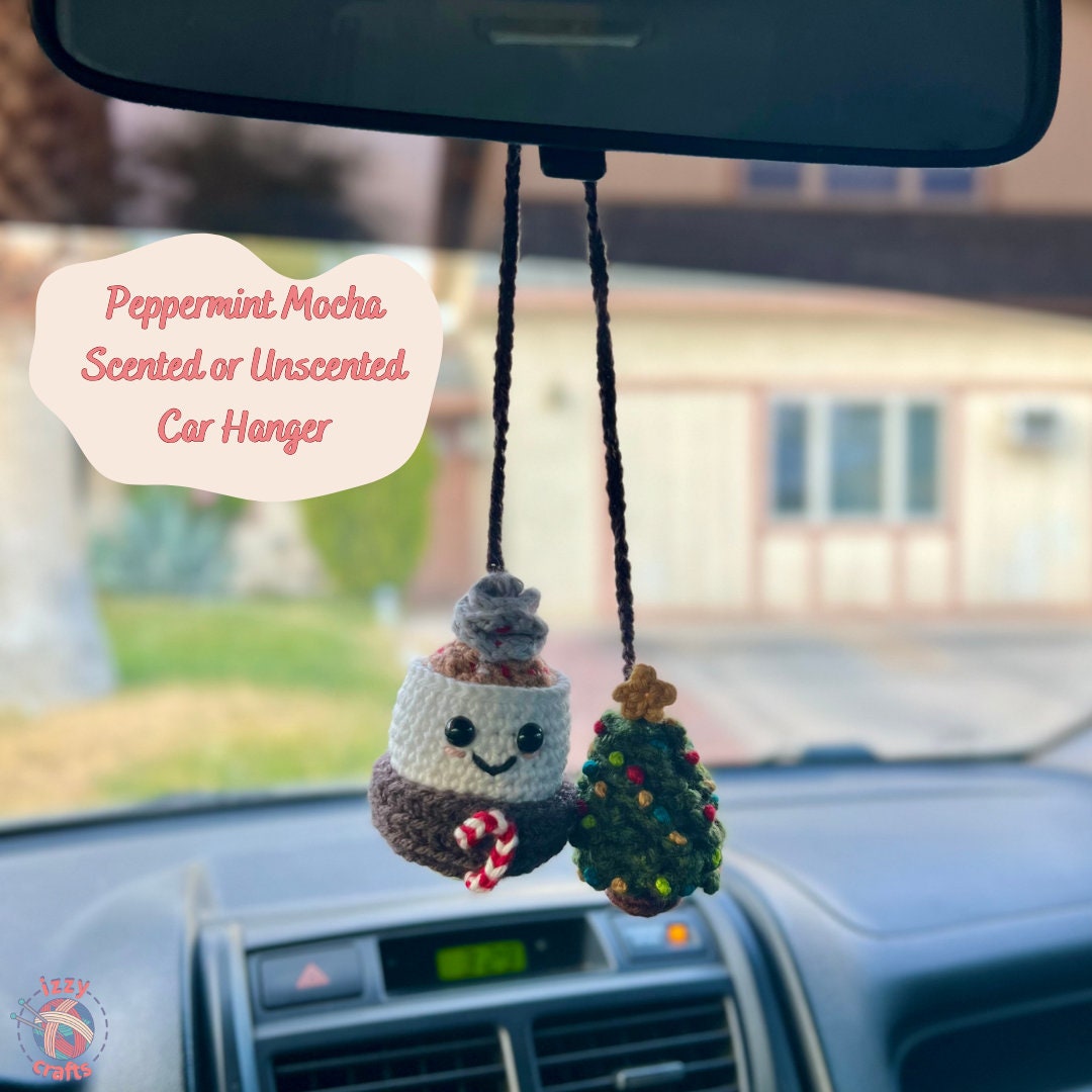 Peppermint Mocha Latte & Christmas Tree Dangle - Crochet Car Hanging ...