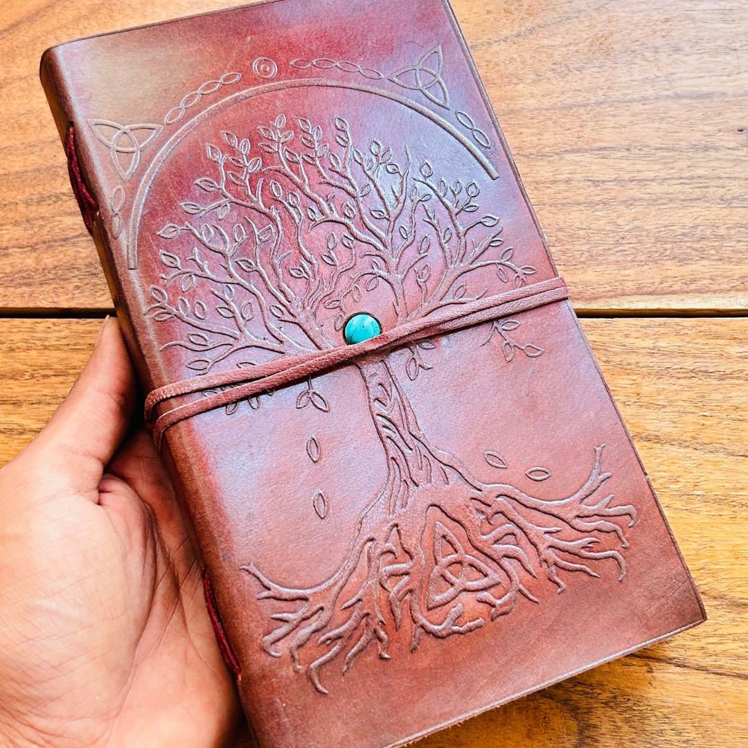 Tree of Life Leather Journal Blank Spell Book of Shadows With Lock ...