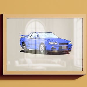 2002 Nissan Skyline GT-R R34 Drawing Vector Fileai. - Etsy