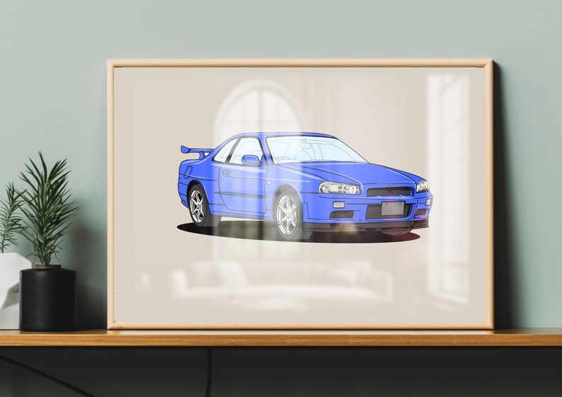 2002 Nissan Skyline GT-R R34 Drawing, Vector Fileai., Poster, Kids Room ...