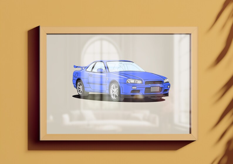 2002 Nissan Skyline GT-R R34 Drawing, Vector Fileai., Poster, Kids Room ...