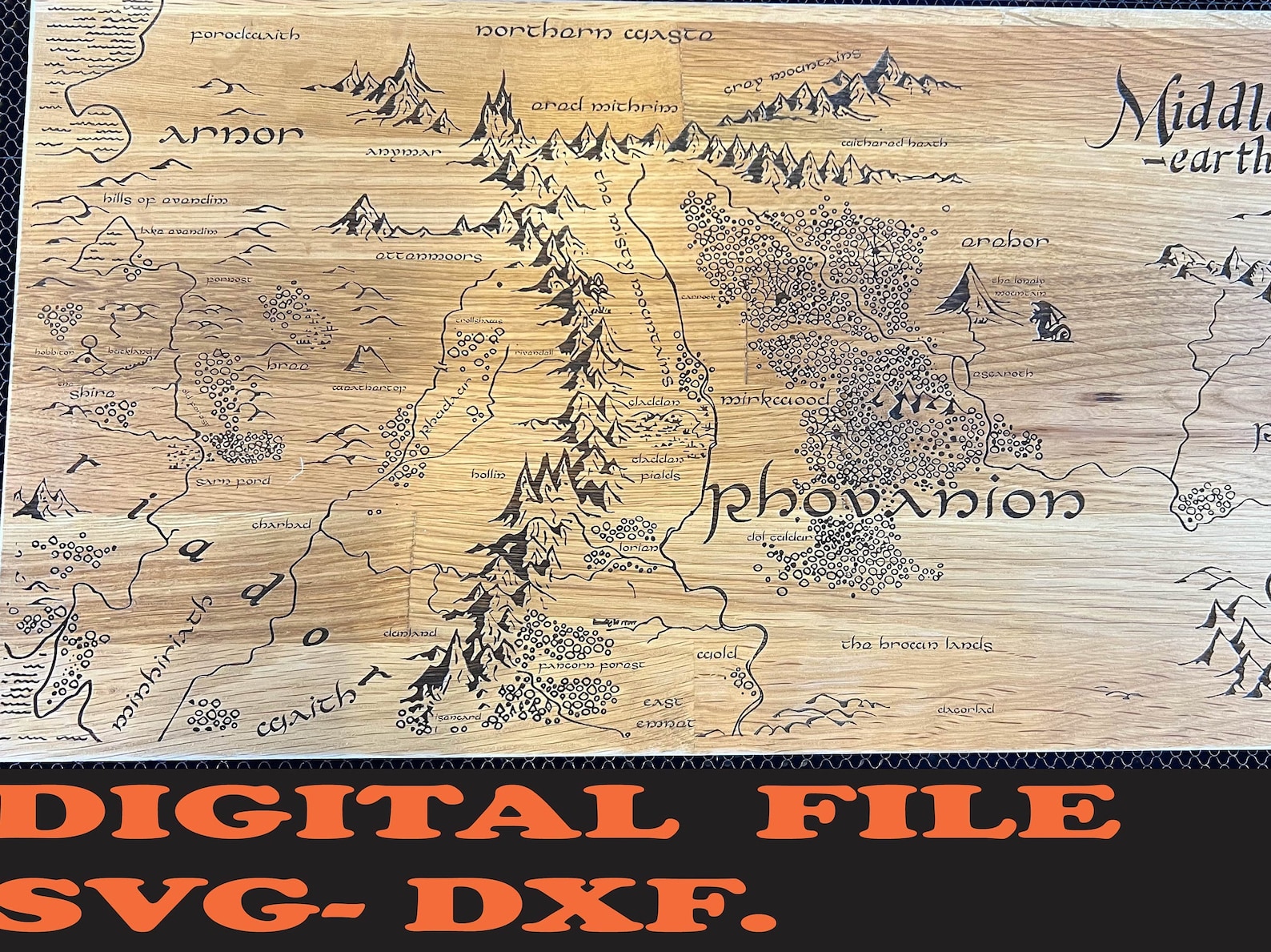 Lord of the Rings Laser Engrave Cnc Cut Wood Carve Map Lotr Middle ...