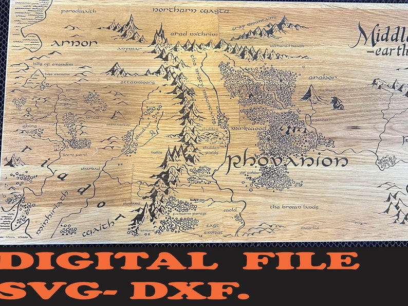 Lord of the Rings Laser Engrave Cnc Cut Wood Carve Map Lotr Middle ...
