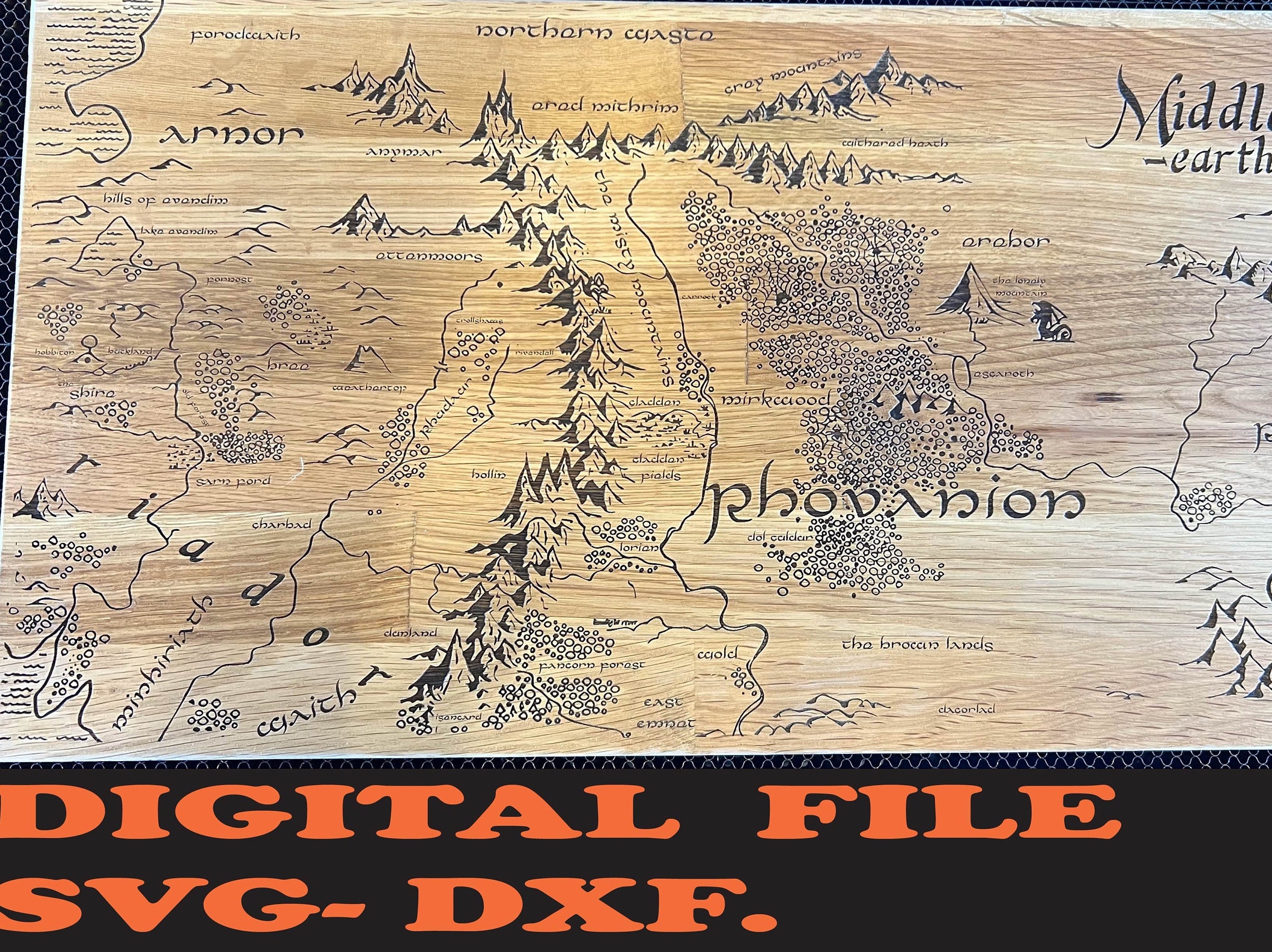 Lord of the Rings Laser Engrave Cnc Cut Wood Carve Map Lotr Middle ...