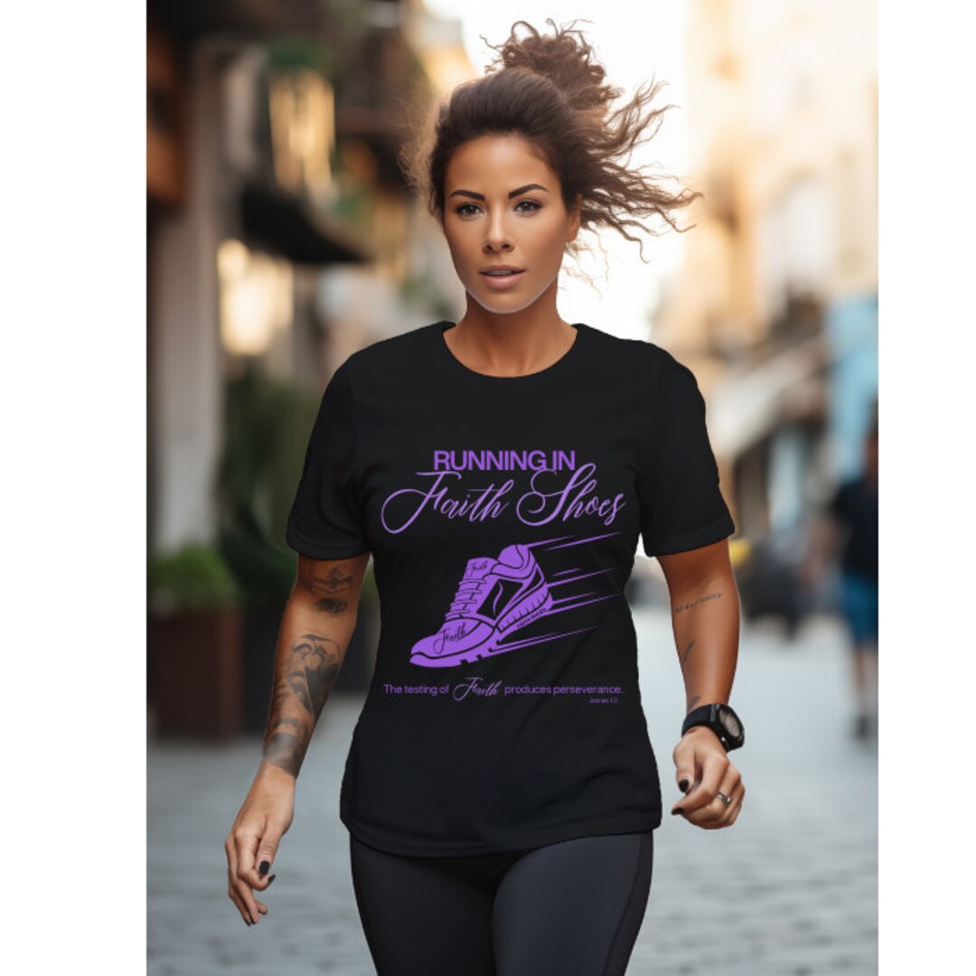 Women's RUNNING in FAITH, a Tee With a Tease of Scripture Feminine Fit ...
