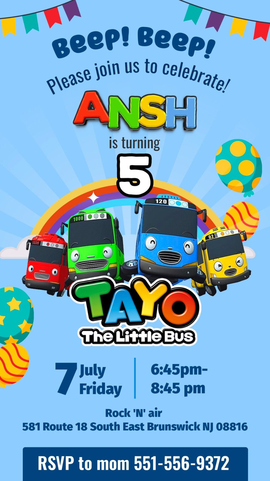Tayo Birthday Party Invite Digital Tayo Birthday Template Bus Birthday ...