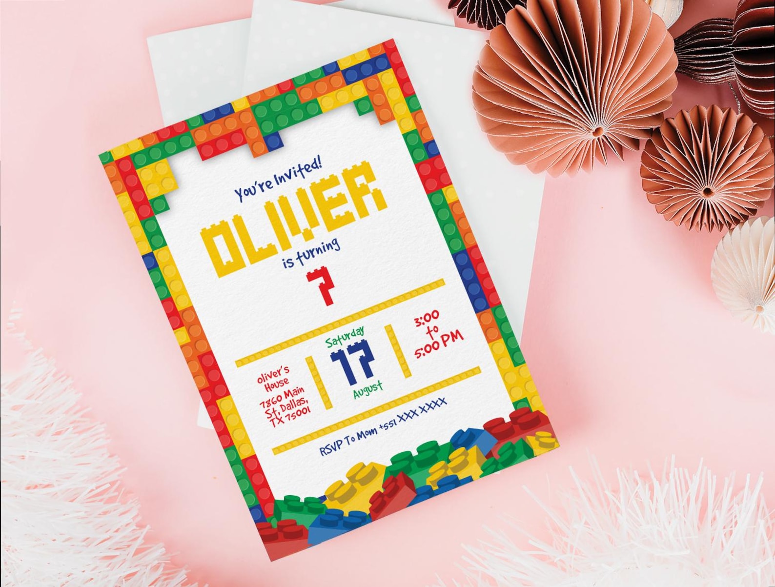 Building Blocks Birthday Invitation Building Bricks Kids Birthday Party ...