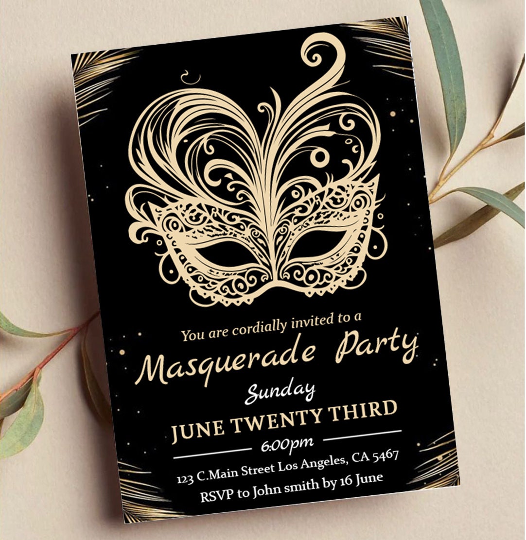 Masquerade Party Invitation Masquerade Invitation Template Gold and ...