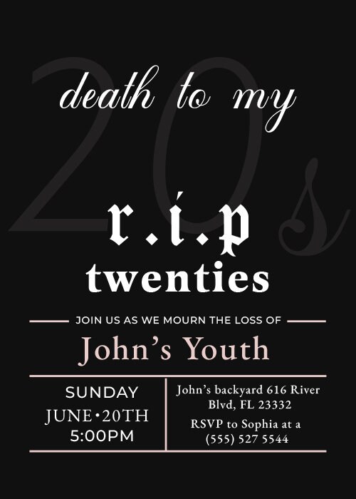 RIP Twenties Invitation, Funeral to My Youth, Gothic 30th Birthday ...