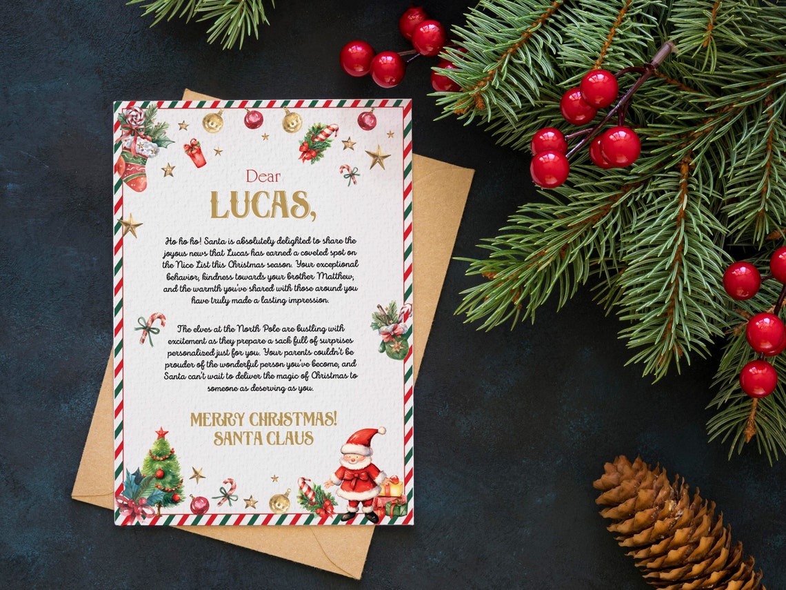 Editable Santa Claus Official Nice List Certificate Letter From Desk ...