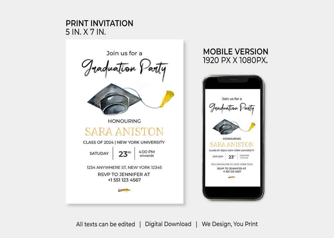 Graduation Party Invitation Template, Class of 2024 (digital Text ...