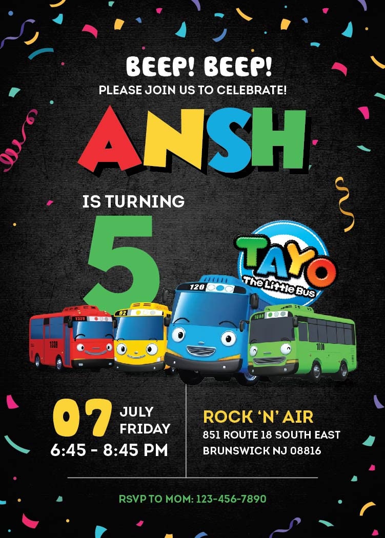 Digital Tayo Birthday Invitation for Boy Tayo Party Invitation Tayo ...