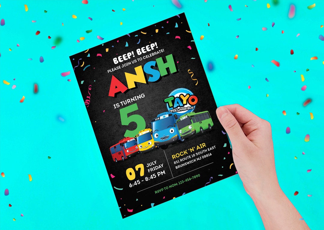 Tayo Birthday Invitation | Tayo the Little Bus Children Birthday ...
