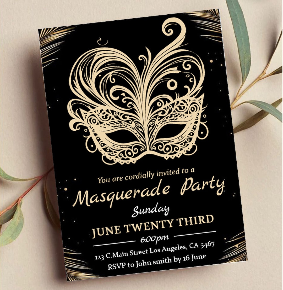 Masquerade Party Invitation | Luxury Birthday Invite | Masquerade Ball ...