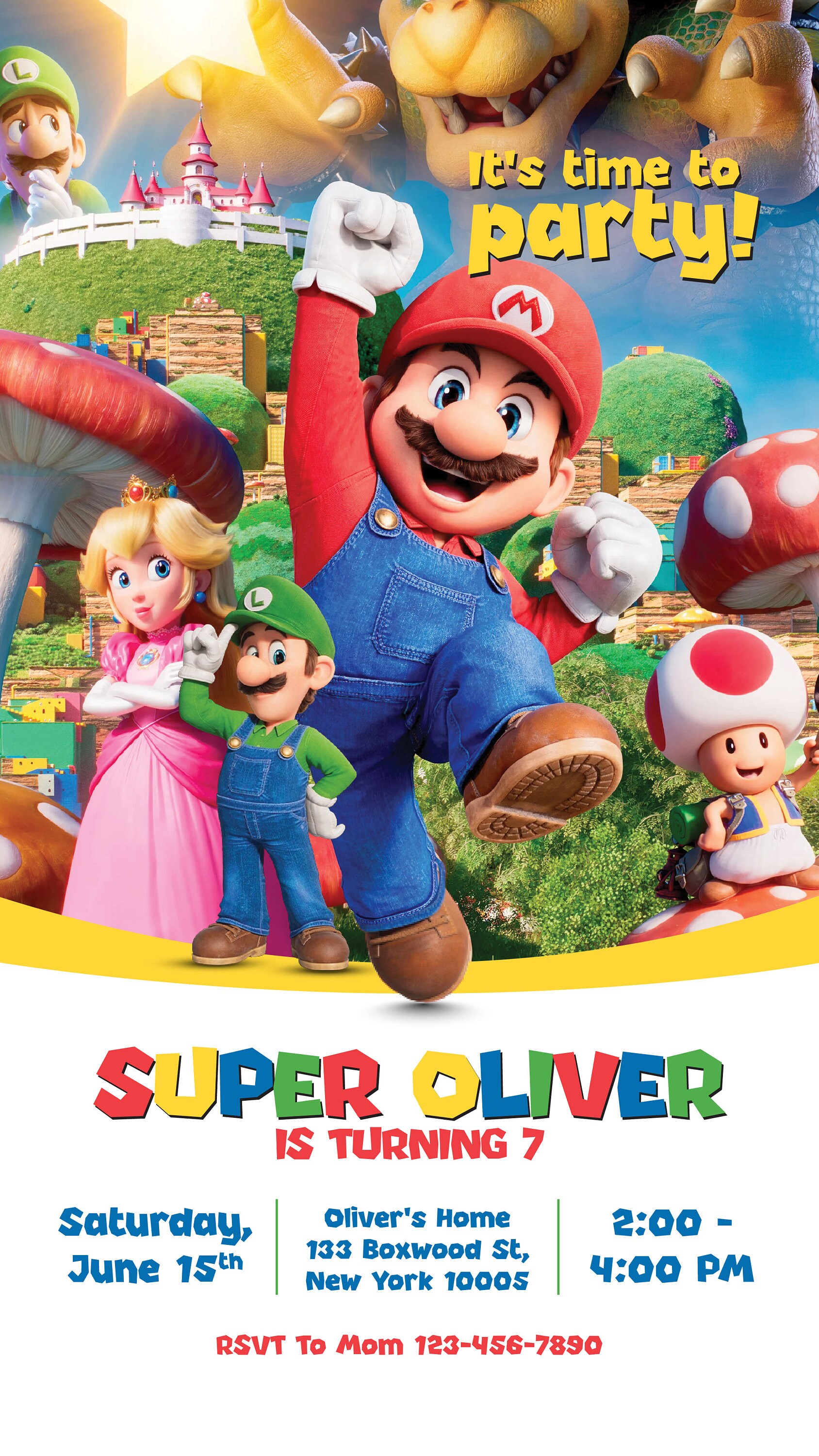 Super Mario Editable Birthday Invitation, Mario Bros Invitation, Canva ...