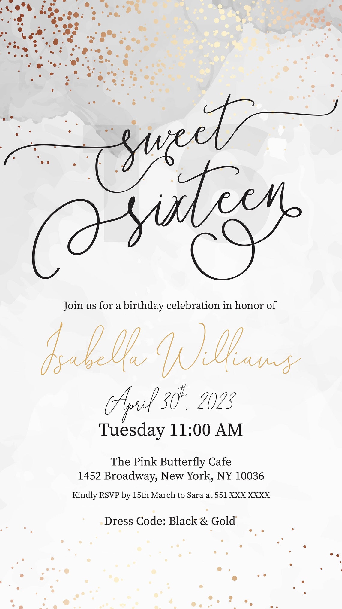 Digital Sweet Sixteen Birthday Invitation, 16th Editable Invite, Sweet ...