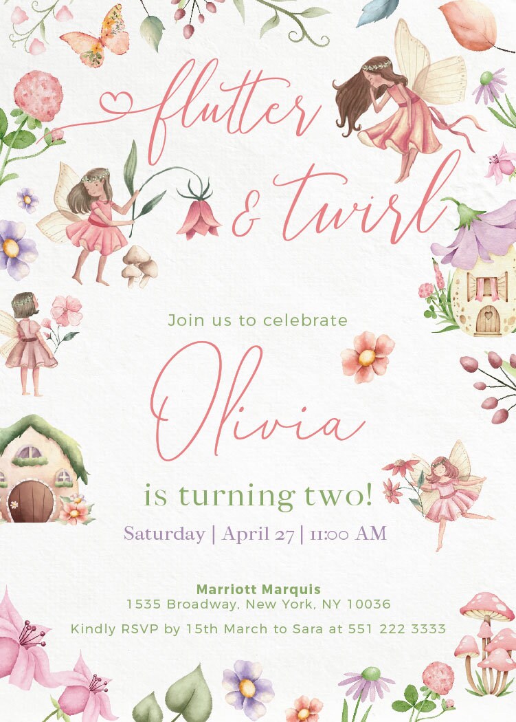 Fairy Birthday Invite Fairy First Birthday Invite Fairy Party Invite ...