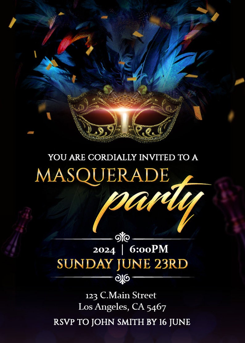 Editable Masquerade Party Invitation | Masked Ball Invite (digital) - Etsy