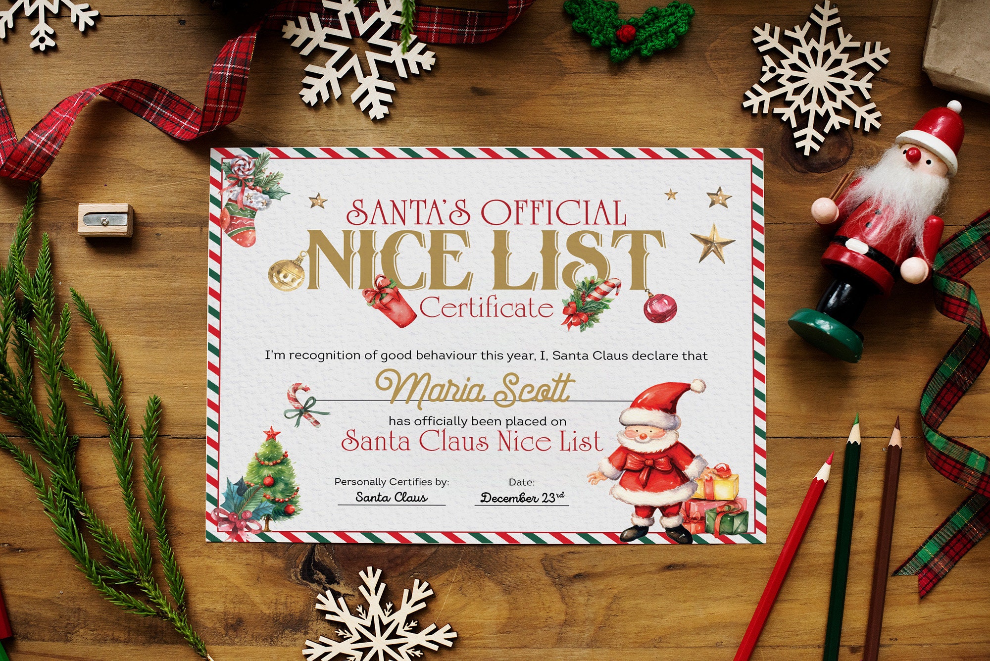 Editable Santa Claus Official Nice List Certificate Letter From Desk ...
