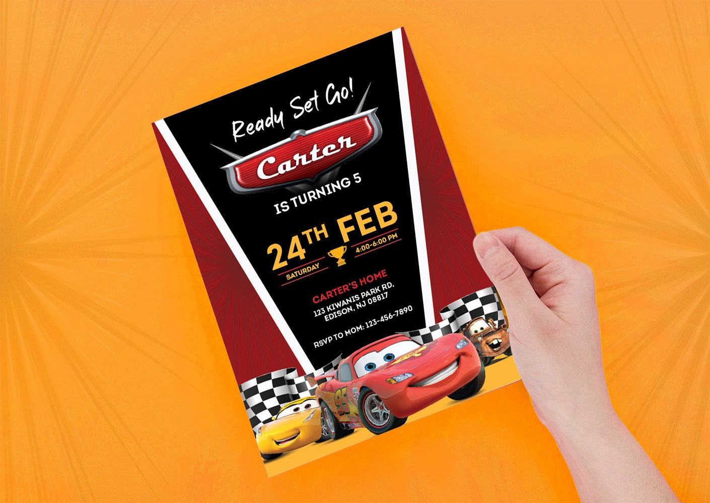 Digital Cars Birthday Party Invite Red Cars Lightning Birthday Invite ...