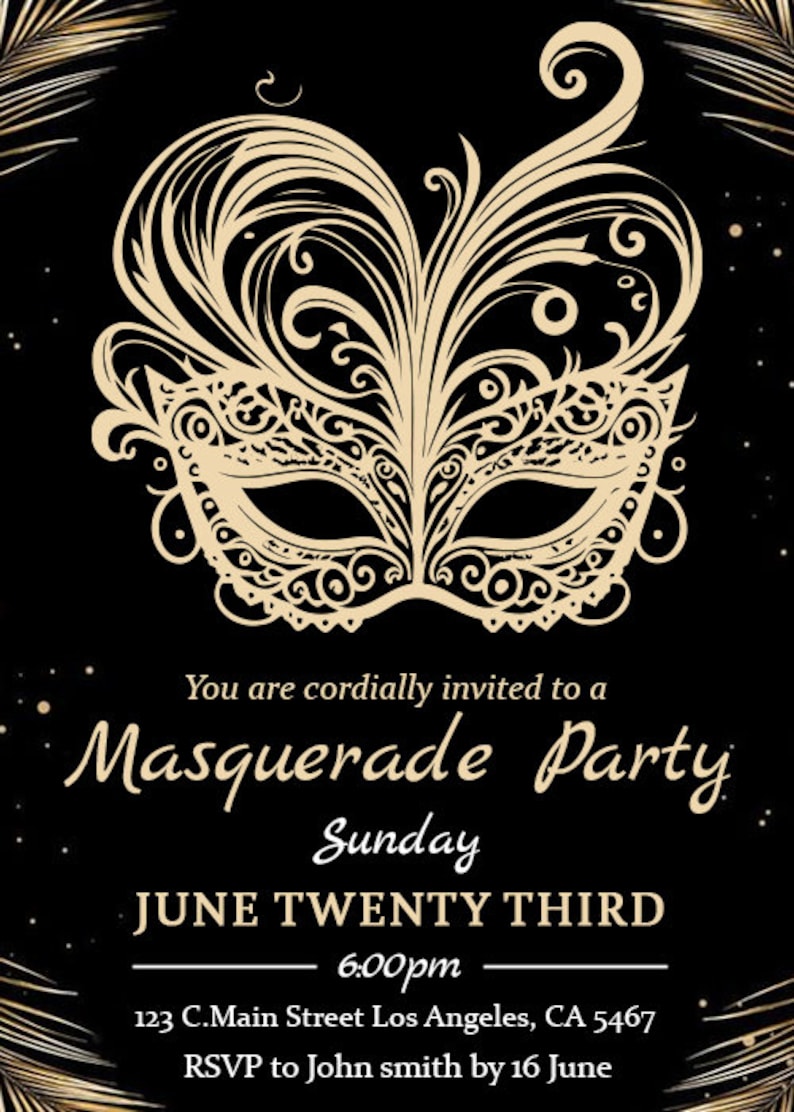 Masquerade Party Invitation | Luxury Birthday Invite | Masquerade Ball ...